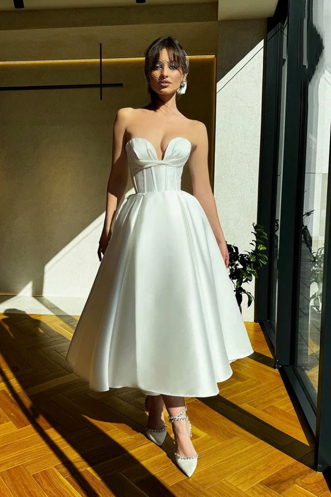 Ruched Sweetheart Short Wedding Dress for Reception – loveangeldress