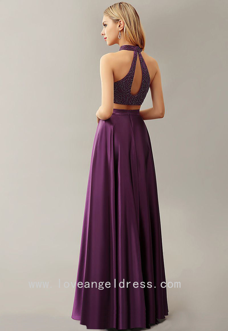 Bead Rose Purple Two Piece Prom Dresses 2018 Formal Dress – loveangeldress