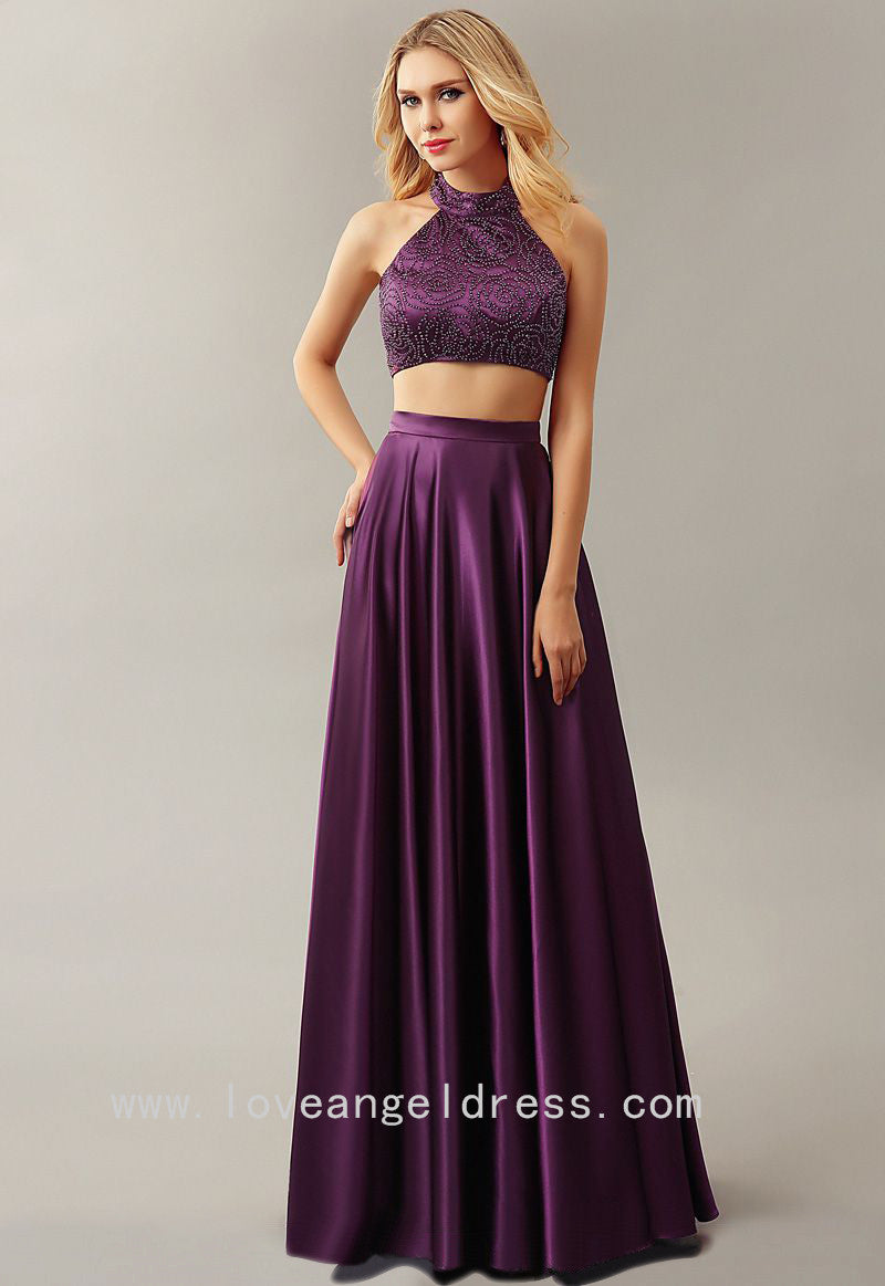 Bead Rose Purple Two Piece Prom Dresses 2018 Formal Dress – loveangeldress
