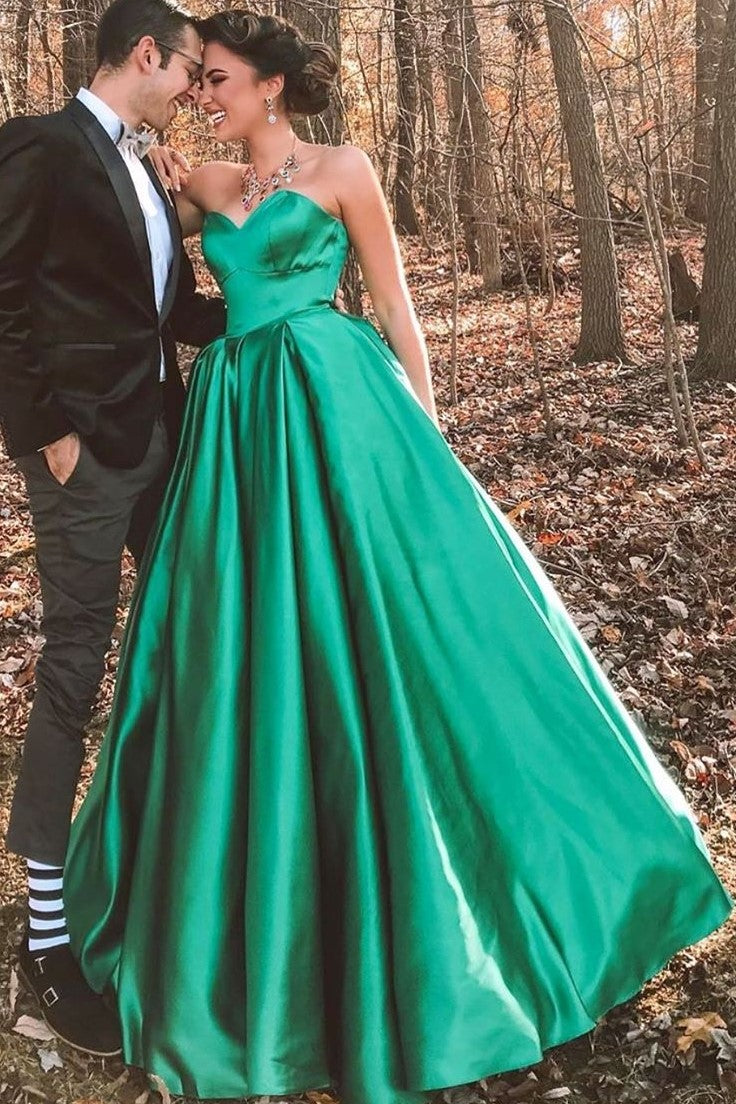 Sweetheart Backless Satin Green Prom Dresses Floor Length – loveangeldress